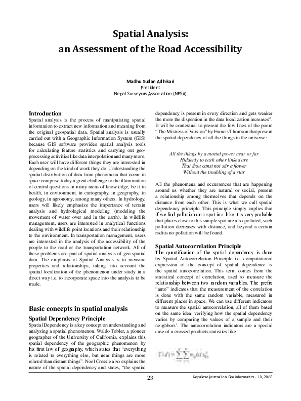 (PDF) Spatial Analysis: an Assessment of the Road Accessibility