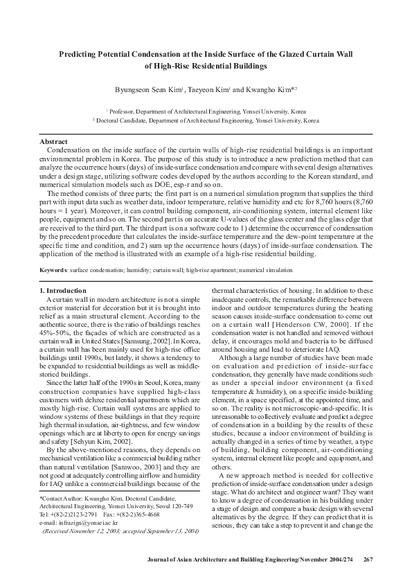 Pdf Predicting Potential Condensation At The Inside Surface Of The Glazed Curtain Wall Of High