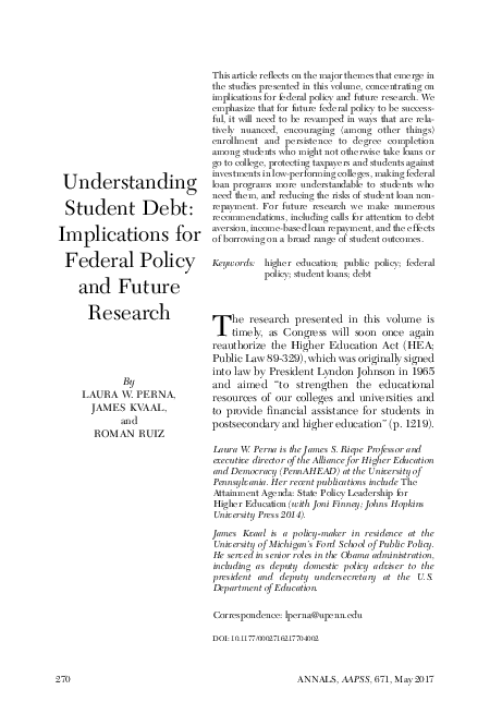 (PDF) Understanding Student Debt: Implications for Federal Policy and ...