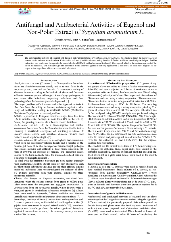 (PDF) Antifungal and antibacterial activities of eugenol and non-polar extract of Syzygium ...