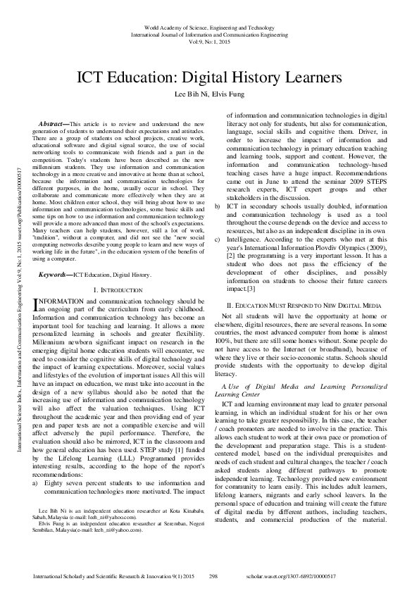 (PDF) Ict Education: Digital History Learners