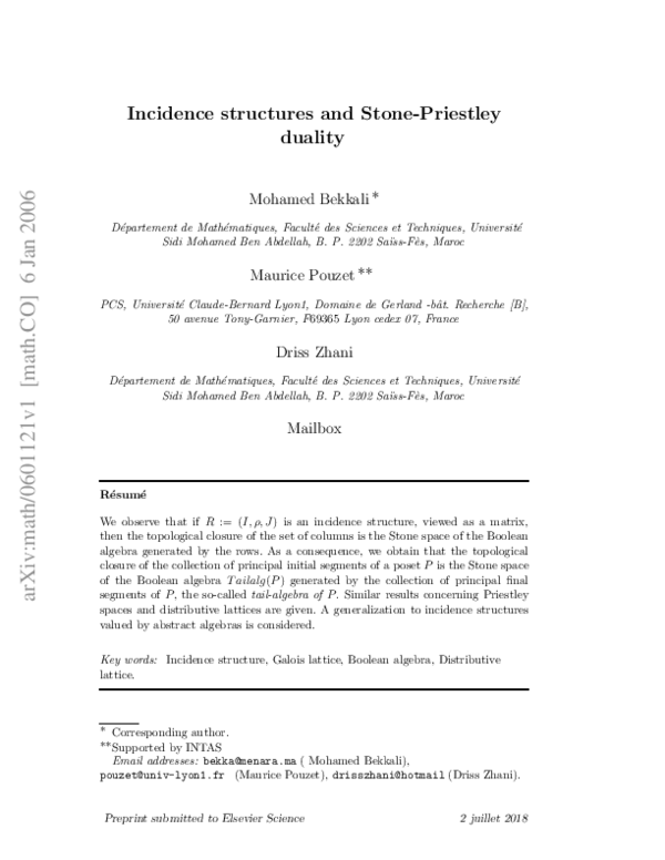 (PDF) Incidence structures and Stone–Priestley duality