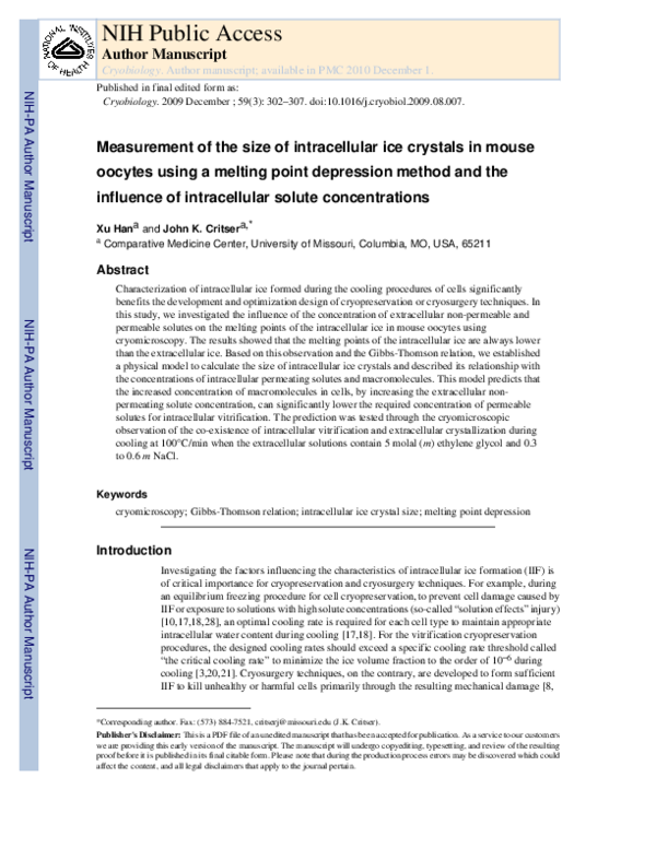 (PDF) Measurement of the size of intracellular ice crystals in mouse ...