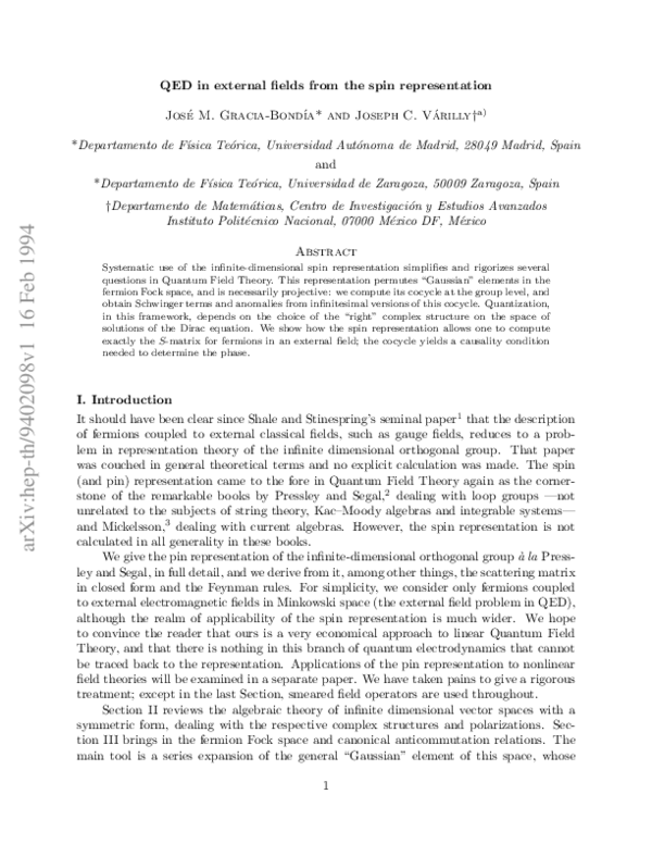 (PDF) Quantum electrodynamics in external fields from the spin ...