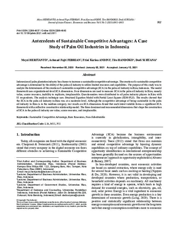 (PDF) Antecedents of Sustainable Competitive Advantages: A Case Study ...