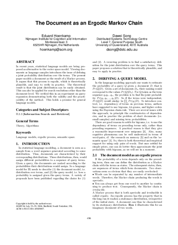 (PDF) The document as an ergodic markov chain