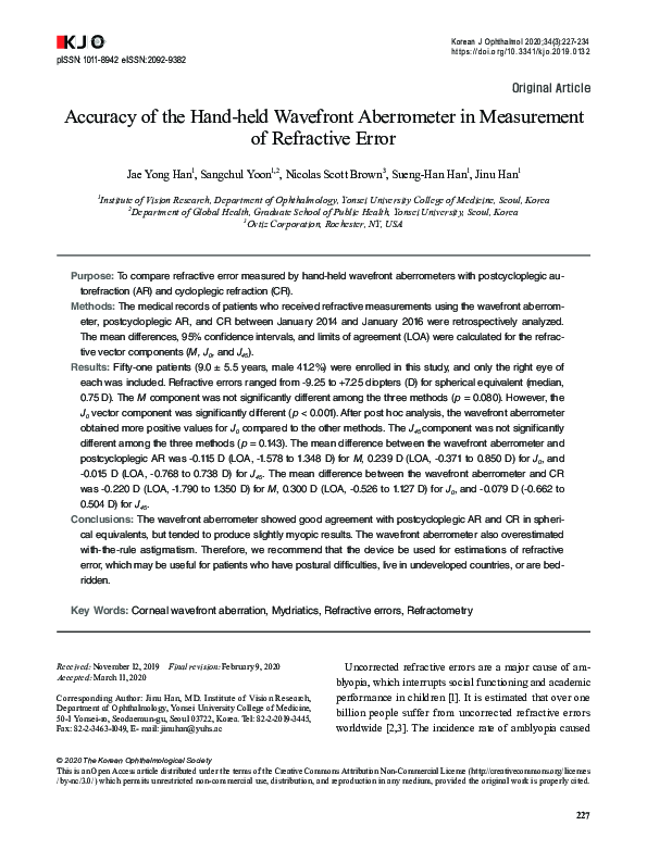 (PDF) Accuracy of the Hand-held Wavefront Aberrometer in Measurement of ...