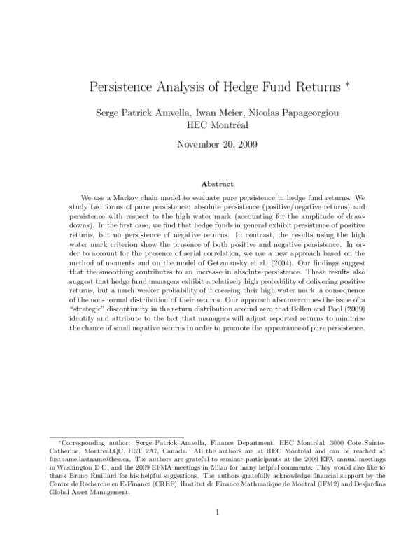 (PDF) Persistence Analysis of Hedge Fund Returns