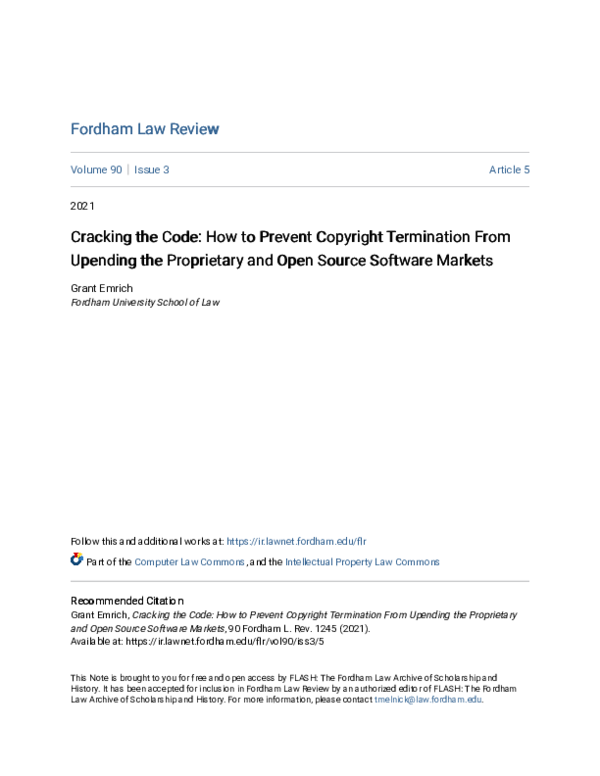 (PDF) Cracking the Code: How to Prevent Copyright Termination From Upending the Proprietary and ...
