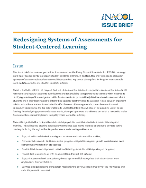 (PDF) Redesigning Systems of Assessments for Student-Centered Learning ...
