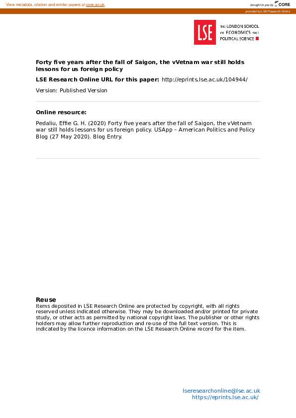 (PDF) Forty five years after the fall of Saigon, the vVetnam war still ...