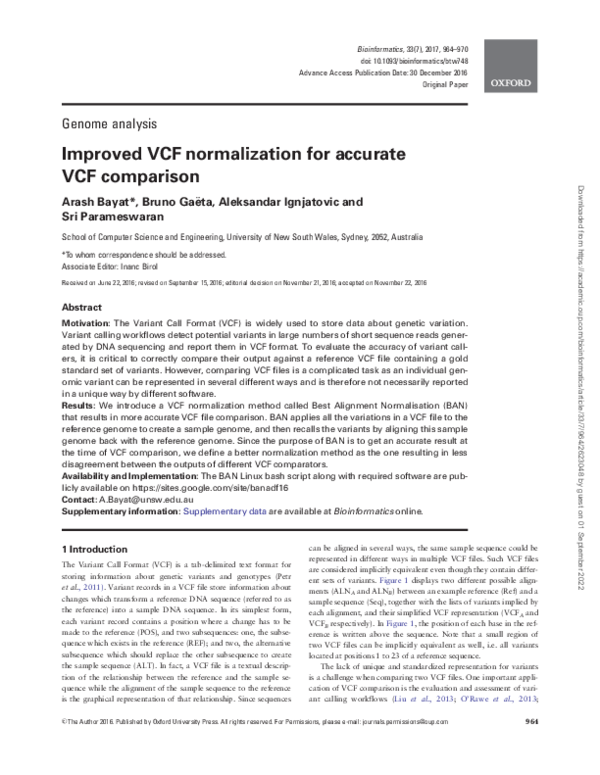 (PDF) Improved VCF normalization for accurate VCF comparison