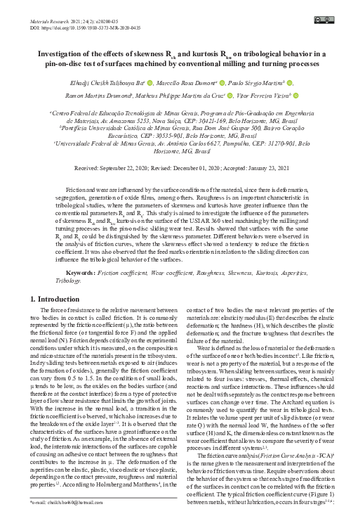 (PDF) Investigation of the effects of skewness Rsk and kurtosis Rku on tribological behavior in ...