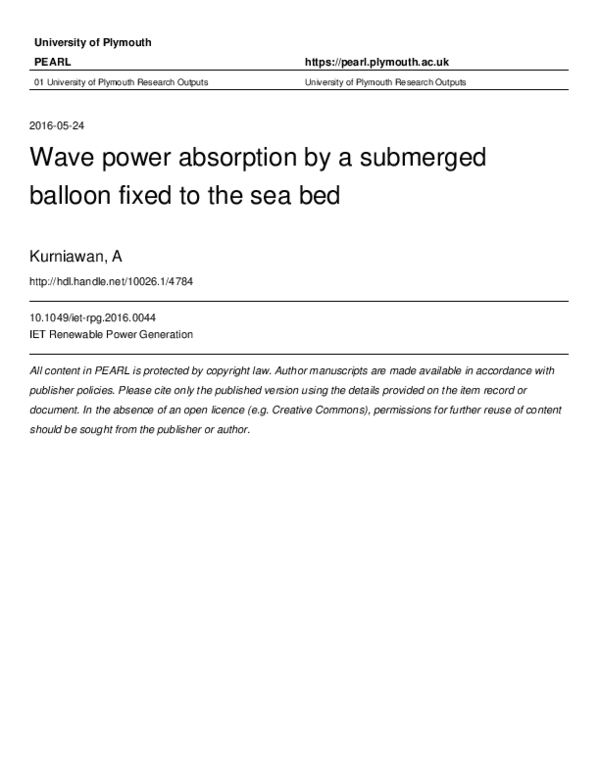 (PDF) Wave power absorption by a submerged balloon fixed to the sea bed