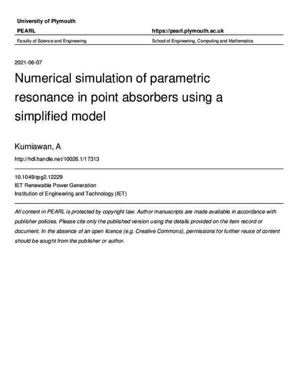 (PDF) Numerical simulation of parametric resonance in point absorbers using a simplified model