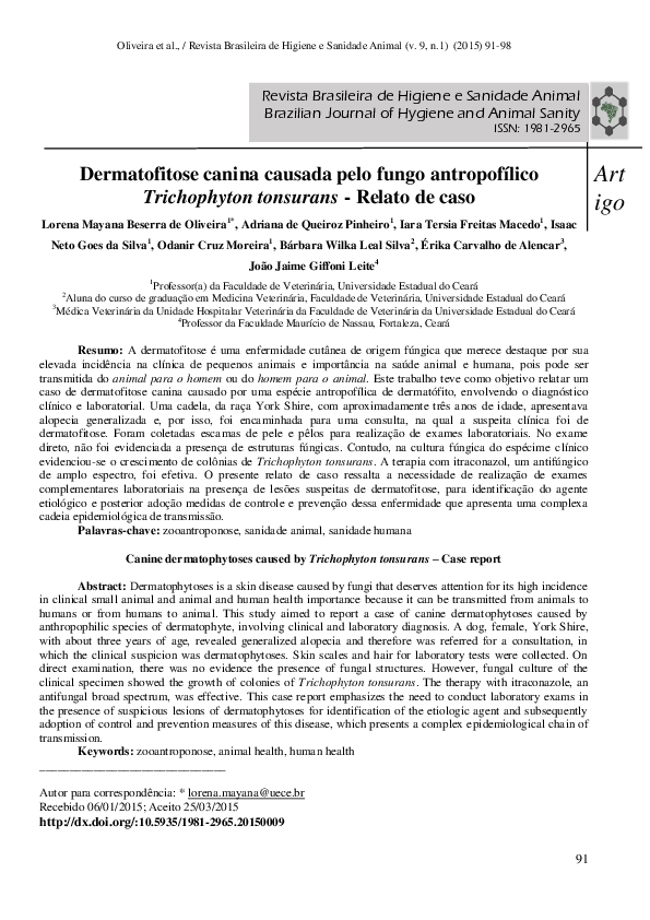 (PDF) Dermatofitose canina causada pelo fungo antropofílico ...