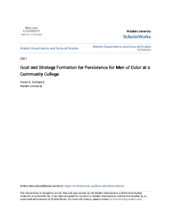 (PDF) Goal and Strategy Formation for Persistence for Men of Color at a ...