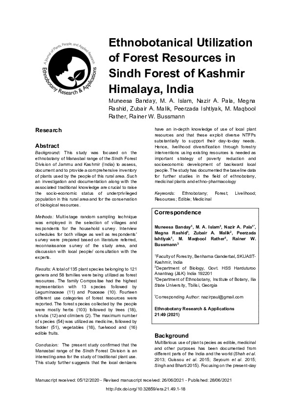 (PDF) Ethnobotanical Utilization of Forest Resources in Sindh Forest of ...
