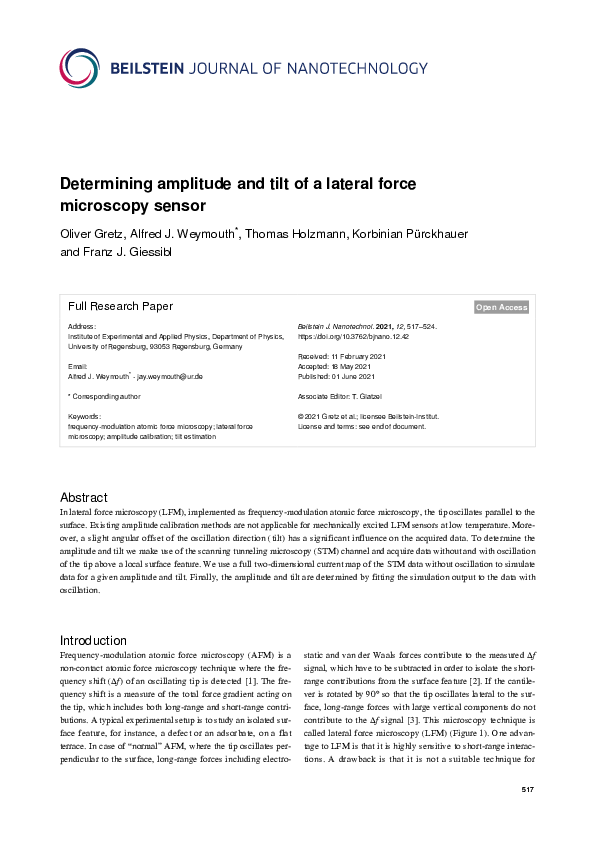 (PDF) Determining amplitude and tilt of a lateral force microscopy sensor (PDF) Determining amplitude and tilt of a lateral force microscopy sensor