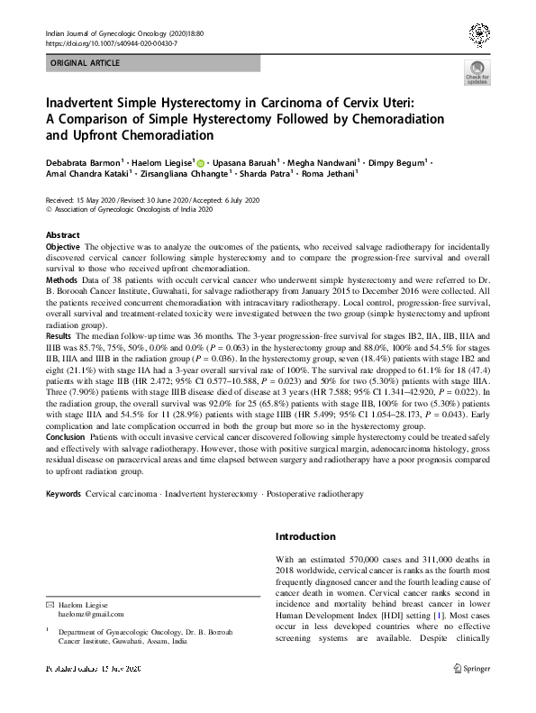 (PDF) Inadvertent Simple Hysterectomy in Carcinoma of Cervix Uteri: A ...