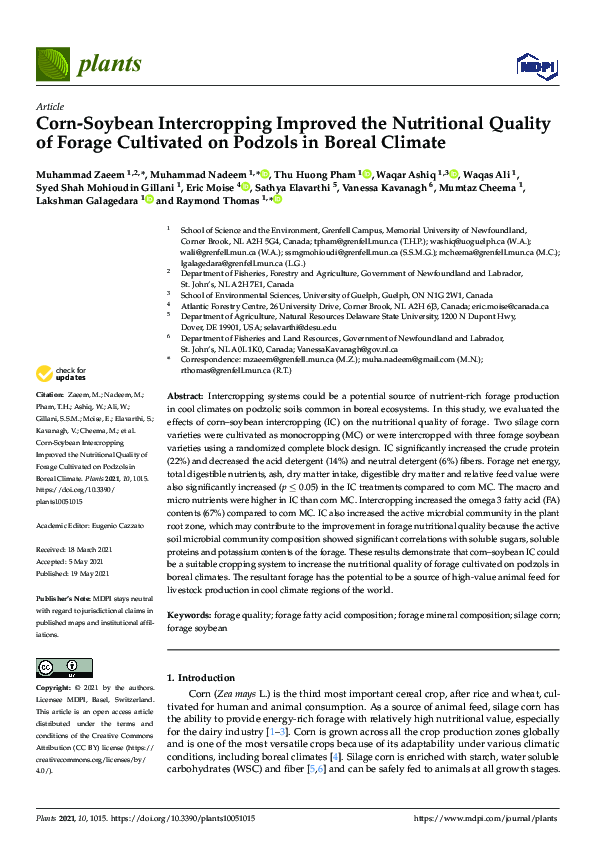 (PDF) Intercropping Enhances Forage Nutritional Quality (PDF) Intercropping Enhances Forage Nutritional Quality