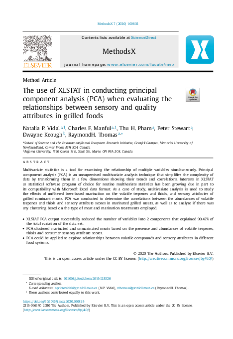 (PDF) The use of XLSTAT in conducting principal component analysis (PCA) when evaluating the ...