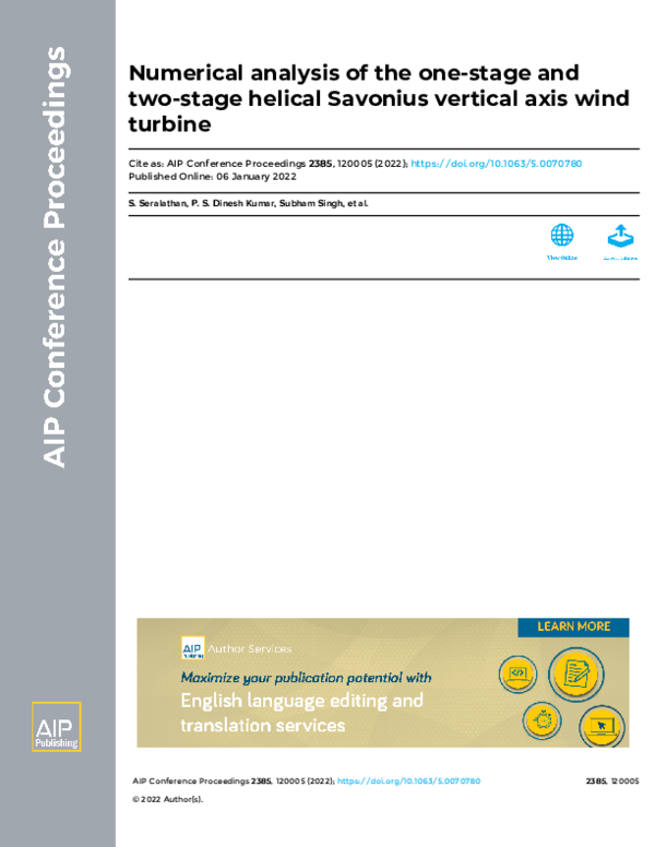 (PDF) Numerical analysis of the one-stage and two-stage helical Savonius vertical axis wind turbine