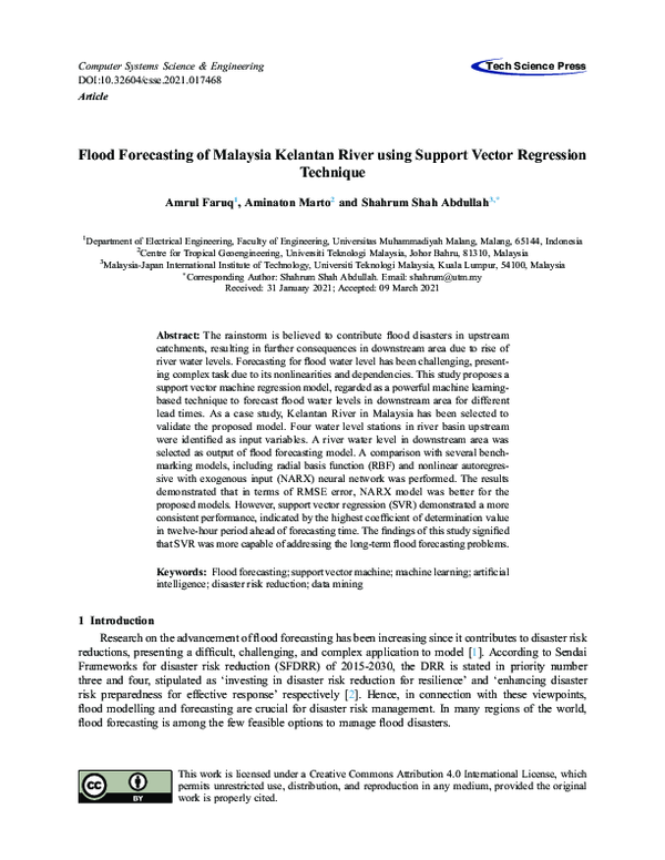 (PDF) Flood Forecasting of Malaysia Kelantan River using Support Vector Regression Technique