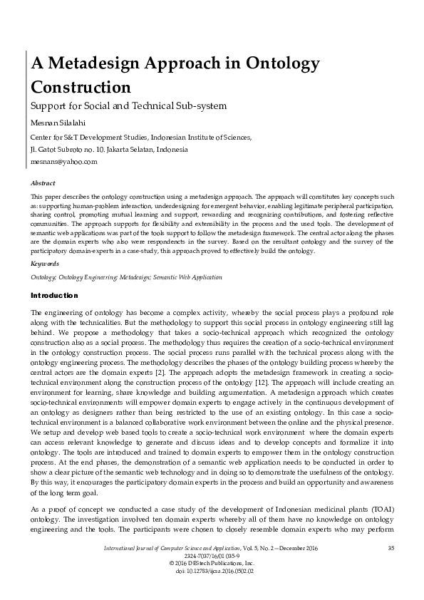 (PDF) A Metadesign Approach in Ontology Construction
