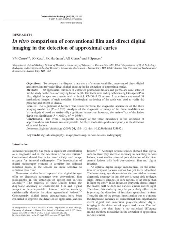 (PDF) In vitrocomparison of conventional film and direct digital imaging in the detection of ...