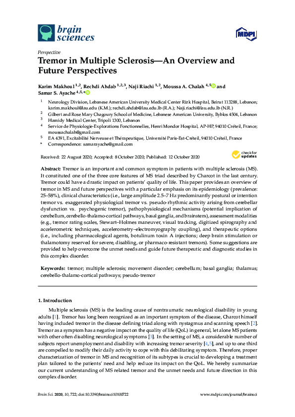 (PDF) Tremor in Multiple Sclerosis—An Overview and Future Perspectives ...
