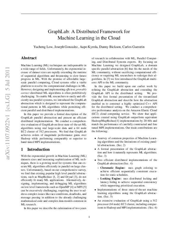 (PDF) GraphLab: A Distributed Framework for Machine Learning in the Cloud