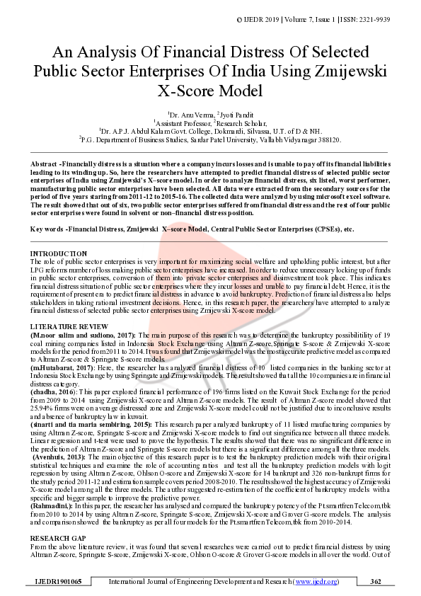 (PDF) An Analysis of Financial Distress of Selected Public Sector ...