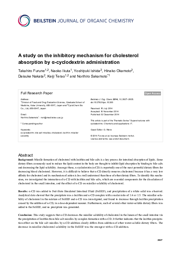 (PDF) A study on the inhibitory mechanism for cholesterol absorption by ...