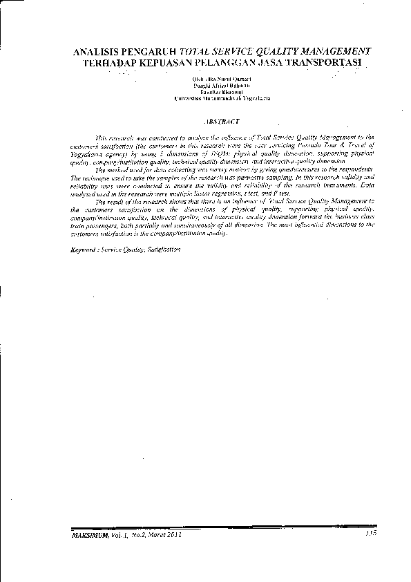 (PDF) Analisis Pengaruh Total Service Quality Management Terhadap ...