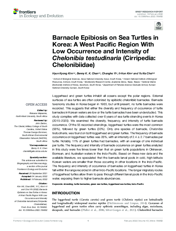 (PDF) Barnacle Epibiosis on Sea Turtles in Korea: A West Pacific Region ...