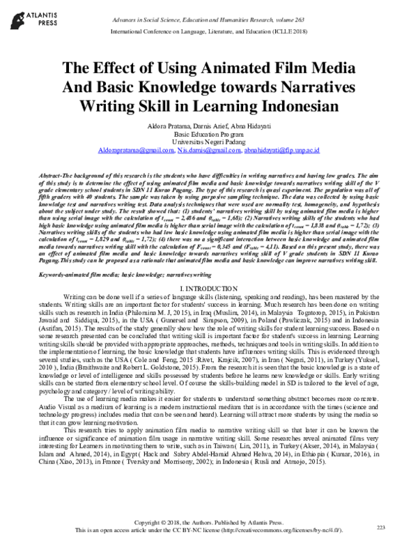 (PDF) The Effect of Using Animated Media Films and Entering Behavior to Narrative Writing Skill ...