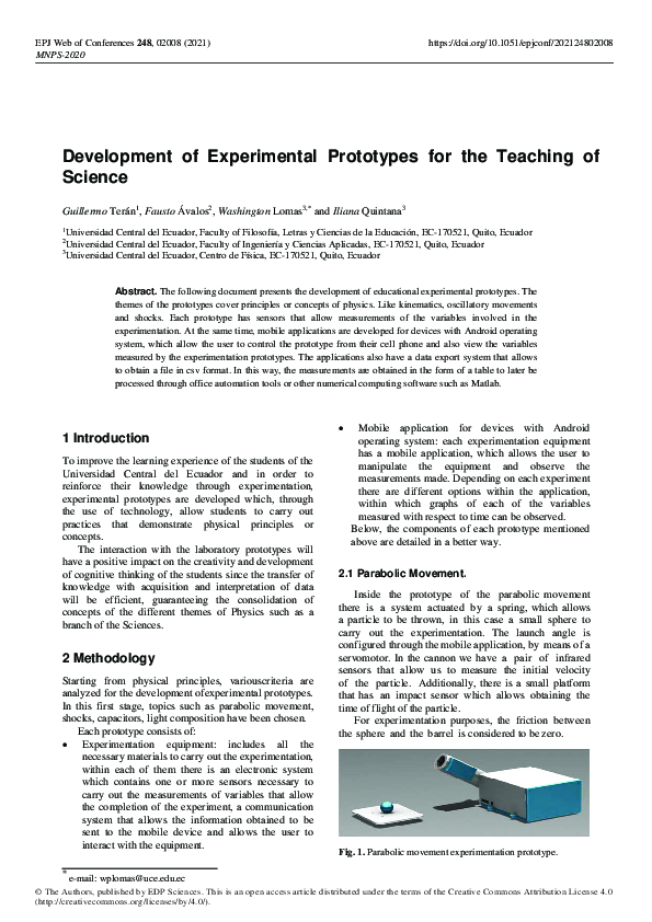 (PDF) Development of Experimental Prototypes for the Teaching of Science