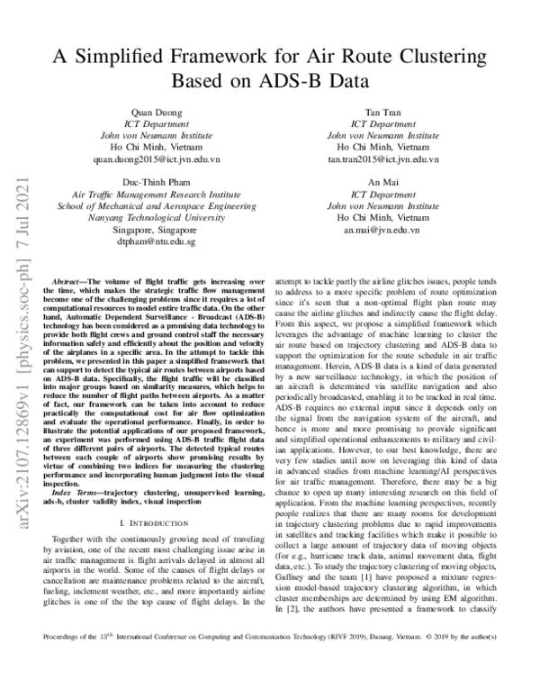 (PDF) A Simplified Framework for Air Route Clustering Based on ADS-B Data