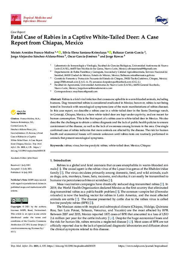 (PDF) Fatal Case of Rabies in a Captive White-Tailed Deer: A Case ...