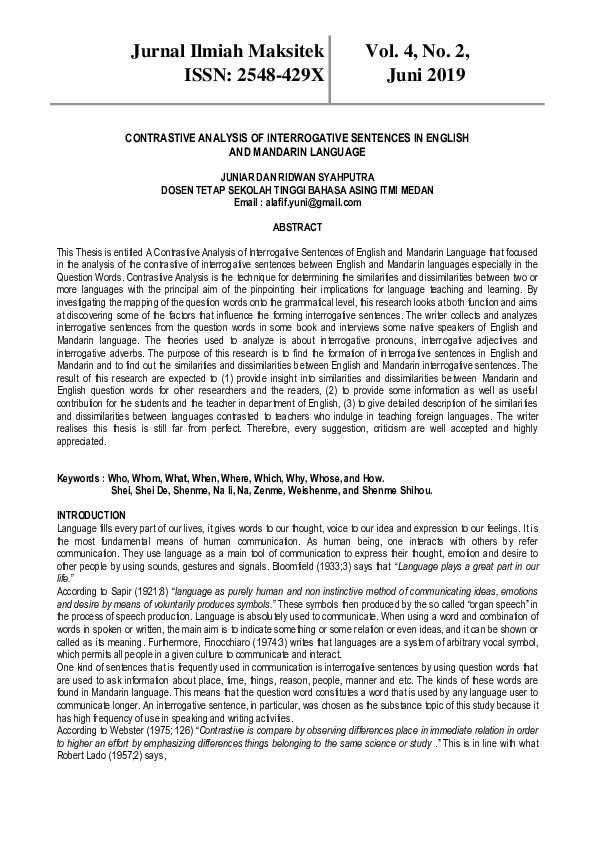 (PDF) Contrastive Analysis of Interrogative Sentences in English and ...