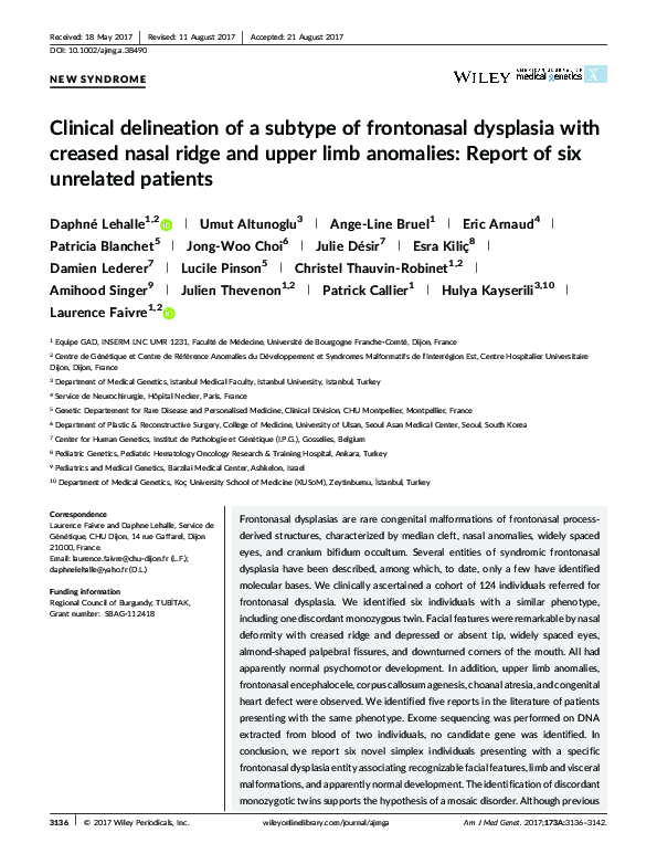 (PDF) Clinical delineation of a subtype of frontonasal dysplasia with ...