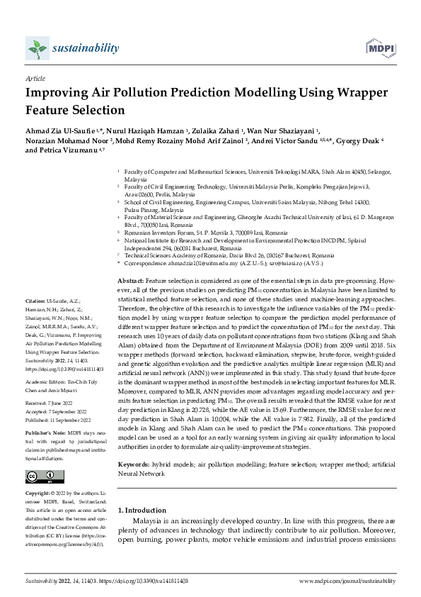 (PDF) Improving Air Pollution Prediction Modelling Using Wrapper ... (PDF) Improving Air Pollution Prediction Modelling Using Wrapper ...