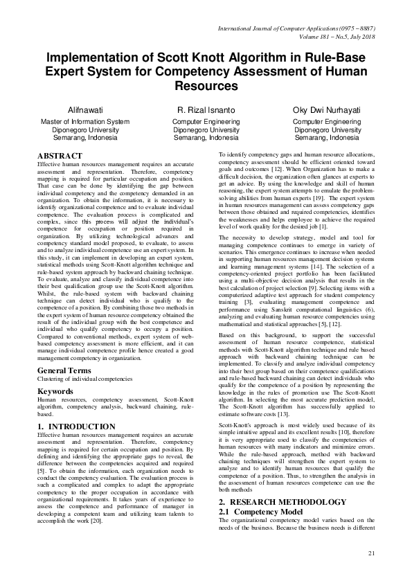 (PDF) Implementation of Scott Knott Algorithm in Rule-Base Expert ...