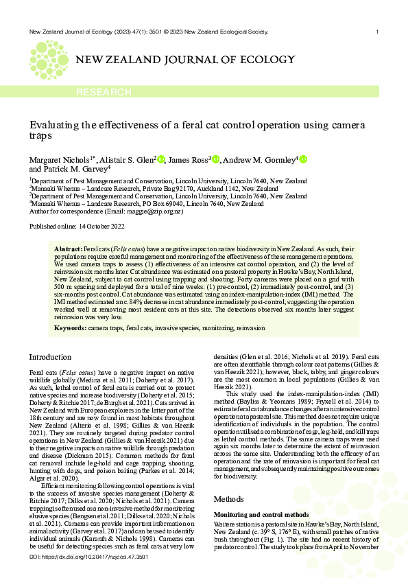 (PDF) Evaluating the effectiveness of a feral cat control operation ...