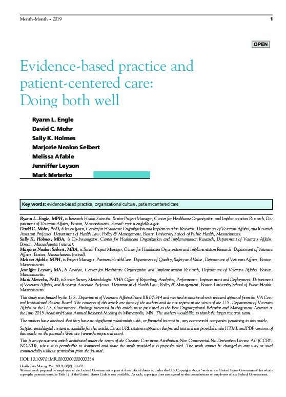 (PDF) Evidence-based practice and patient-centered care: Doing both well