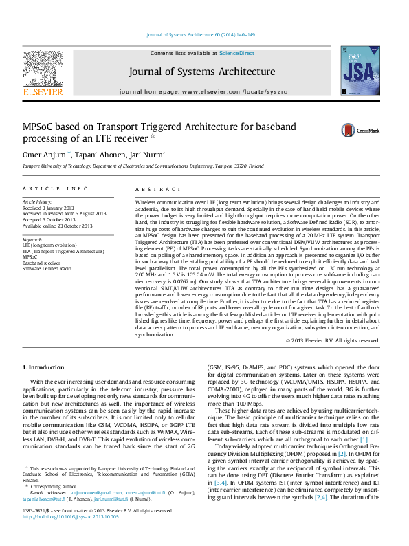 (PDF) MPSoC based on Transport Triggered Architecture for baseband processing of an LTE receiver