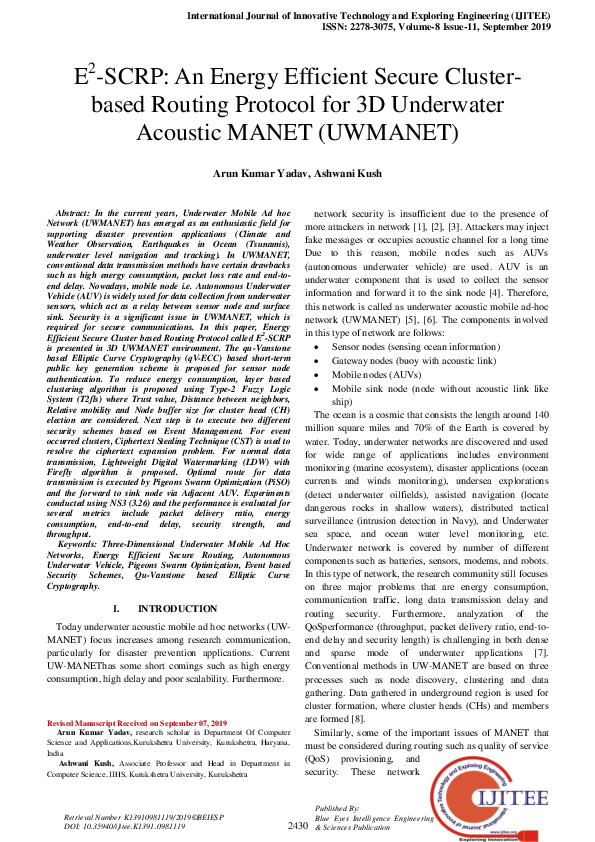 Pdf E2 Scrp An Energy Efficient Secure Cluster Based Routing