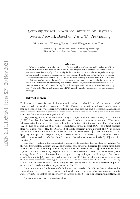 (PDF) Semi-supervised impedance inversion by Bayesian neural network based on 2-d CNN pre-training