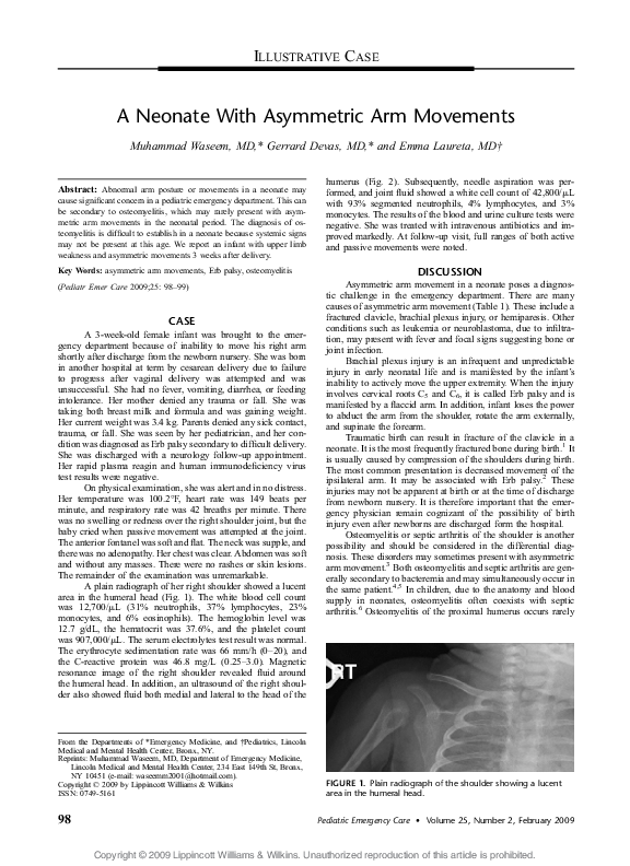 (PDF) A Neonate With Asymmetric Arm Movements | Muhammad Waseem ...